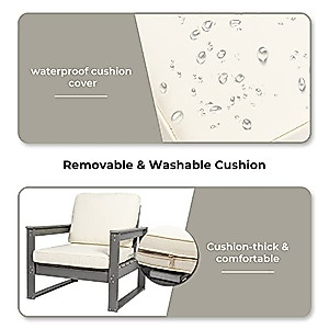 Laurel Canyon Outdoor Club Chair HDPE Recycled Plastic Patio Chairs with Cushion, Slate Grey