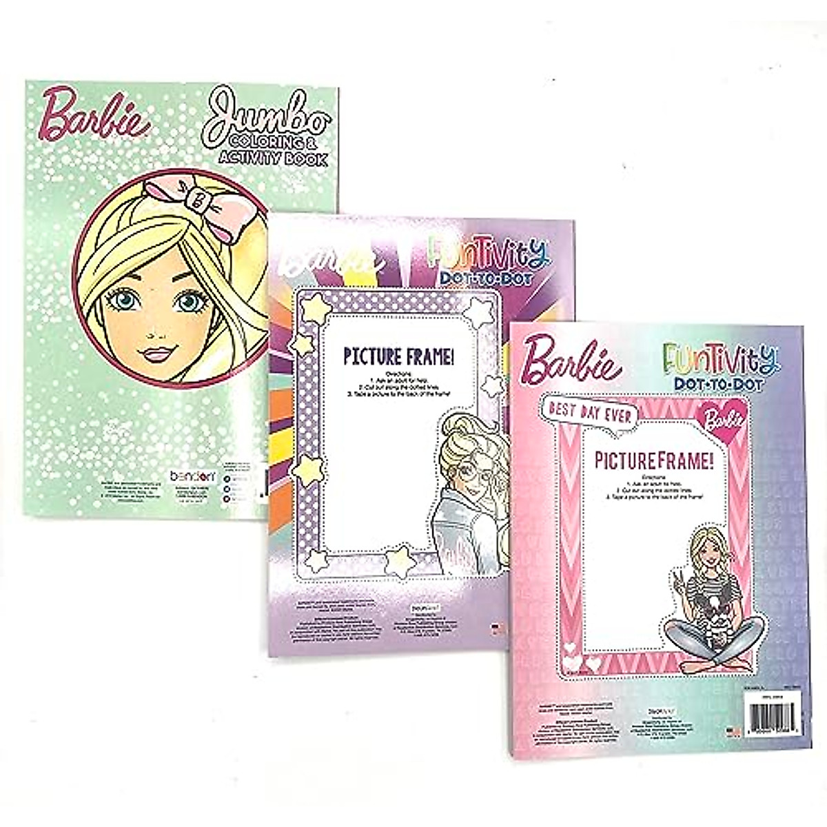Barbie Coloring Book Funtivity Dot-to-Dot Activity Set for Kids, Toddlers - Set of 3 Books Bright Ideas, Strong Bond, Love And 16pk Barbie Crayons