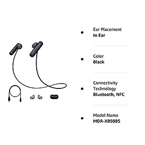 Sony Extra Bass Bluetooth Headphones, Best Wireless Sports Earbuds with Mic/Microphone, IPX4 Splashproof Stereo Comfort Gym Running Workout up to 8.5 Hour Battery, Black (International Version)