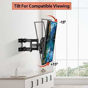 SJBRWN Full Motion TV Wall Mount for 26-65 Inch Flat Curved Screen TVs,Tilt and Swivel TV Mount with Articulating 6 Arms Extension Rotation, Max VESA 400X400mm Ups to 99 lbs Wall Mount TV Bracket