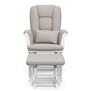 Storkcraft Tuscany Custom Glider and Ottoman with Free Lumbar Pillow (White/Taupe Swirl) - Cleanable Upholstered Comfort Rocking Nursery Chair with Ottoman