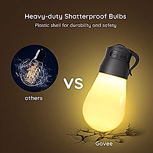 Govee Outdoor String Lights, 48ft IP65 Waterproof Shatterproof Christmas Lights with 15 Dimmable Warm Yellow LED Bulbs, Remote Control Holiday Lights for Balcony, Backyard, Party