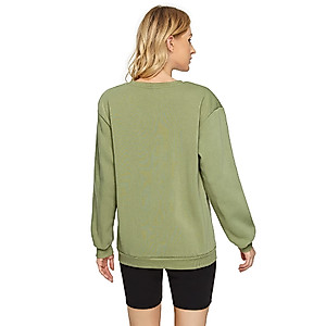 Floerns Women's Casual Long Sleeve Crewneck Pullovers Tops Solid Sweatshirt Army Green L