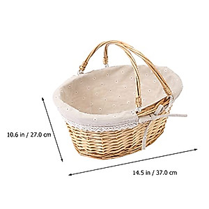 NUOBESTY Oval Willow Basket Wicker Woven Basket, Multipurpose Natural Willow Basket with Handle Premium Linen Cotton Cloth Lining for Storage and Decoration