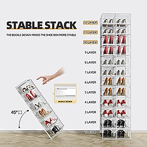 Extra Large Shoe Storage Organizer, 12 Pack Shoe Boxes Clear Plastic Stackable, Shoes Organizer for Closet, Clear Shoe Boxes Stackable, Sneaker Storage for Sneakerheads, Shoe Containers Shoe Bins Shoe Holders, Fit for Men/Women US Size 13