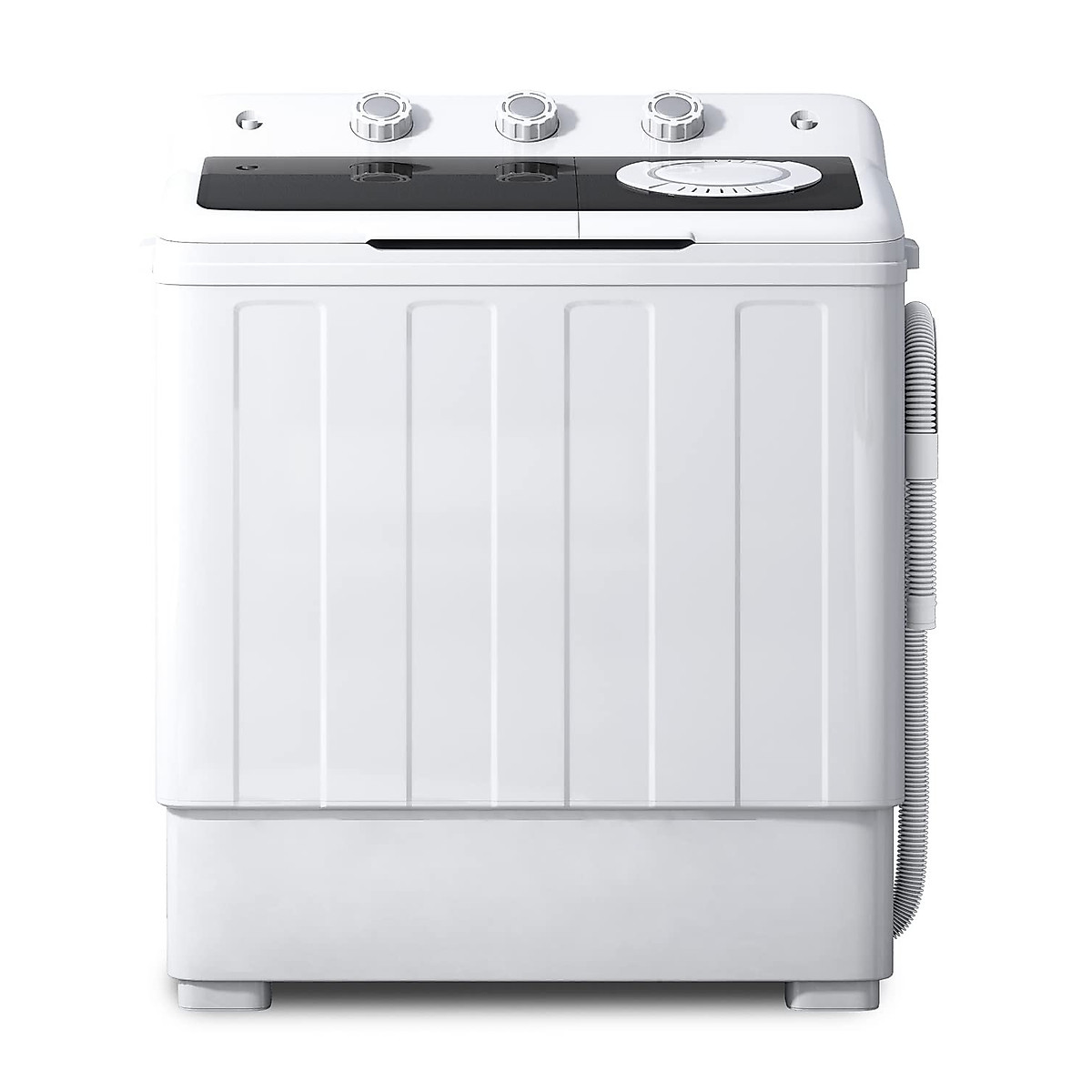 TABU 28lbs Portable Washing Machine with Drain Pump, Laundry Compact Washer Machine, Twin Tub Washing Machine, Washer and Spiner Machine for Dorms, Apartments, RVs (White & Black)