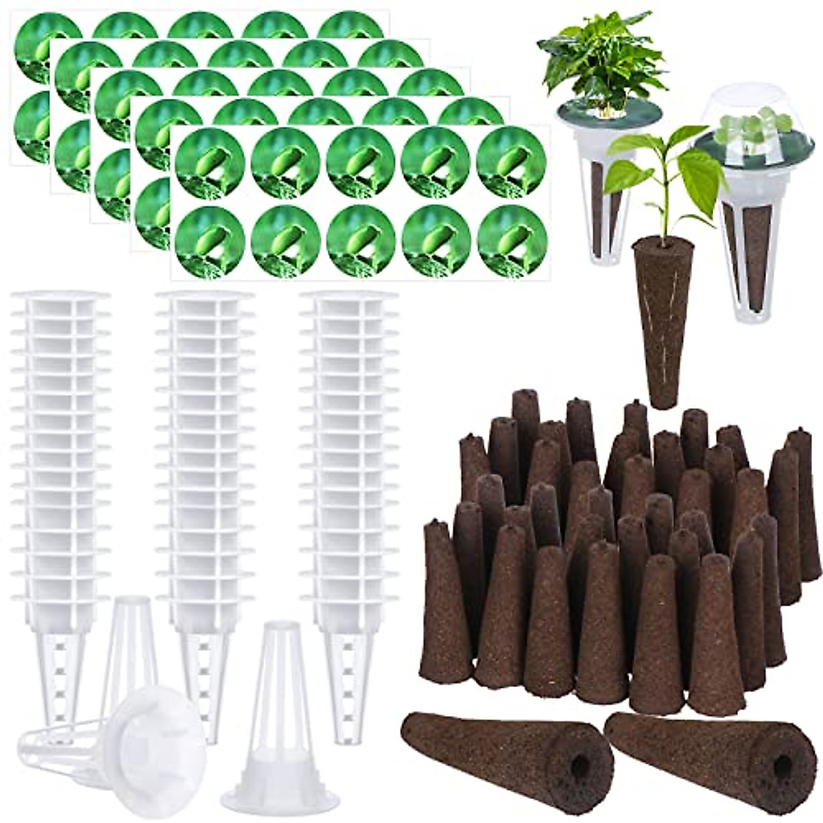 200 Pack Plant Seed Starter Sponges Kit Hydroponic Growing Seed Pods Kit Include 50 Plant Grow Baskets, 50 Seed Pot Label, 50 Plant Grow Sponges 50 Transparent Lids for Hydroponic Indoor Garden System
