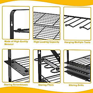 Kcysta Power Tool Organizer, 4 Tier Power Tool Organizer Wall Mount, Heavy Duty Tool Organizers with Drill Holder, Tool Rack Tool Holder Storage Tool Shelf, Black