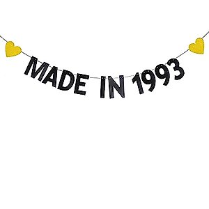 WEIANDBO Black Glitter Banner MADE IN 1993,pre-assembled,30th Birthday Party Decorations Bunting Sign Backdrops,MADE IN 1993