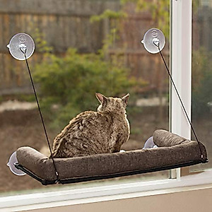 K&H PET PRODUCTS EZ Mount Kitty Sill Deluxe with Bolster Window Sill Cat Bed, Cat Window Hammock, Sturdy Cat Window Perch, Cat Window Bed Cat Furniture, Cat Hammock for Window Cat Perch - Chocolate