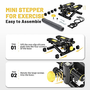 Steppers for Exercise at Home, Mini Stair Stepper with Resistance Bands, Portable Stair Climber Fitness Exercise Equipment for Home Workout, More Than 300lbs Weight Capacity