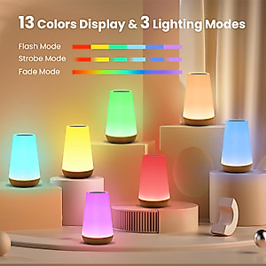 THAUSDAS Touch Lamp, Portable Dimmable Table Bedside Lamps for Bedroom with Quick USB Charging Port, 5 Level Warm White Light & 13 Color Changing RGB Night Light for Office/Hallways/Living Room