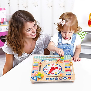 TOOKYLAND Montessori Educational Wooden Learning Toys Kids Daily Calendar My Calendar Clock Wooden Toys Gifts for Toddler Kids Age 3+