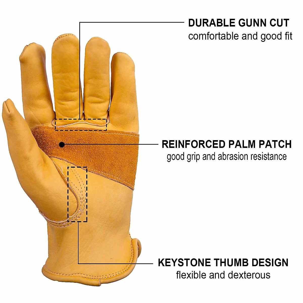 OZERO Leather Work Gloves for Men: Medium 3 Pairs Cowhide Leather Working Gloves for Driving Heavy Duty Mechanic Ranch - Women Gardening Leather Glove
