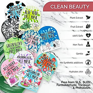 NATURAL Korean Sheet Mask (10 pcs set) made with Premium Tencel, Hydrating Face Masks, Face Sheet Mask, Korean Face Mask Skin Care For Women, Teen, Girls, Mens, Beauty Mask, Spa face Masks for a Youthful K-Beauty Glow