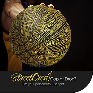 Millenti StreetCred-Lingo Series Indoor/Outdoor Basketballs Size 7-29.5 Premium Rubber Perfect Grip, with Chick Hearn Classic One Liner Basketball Adjectives, Army Green, BB0407RWB