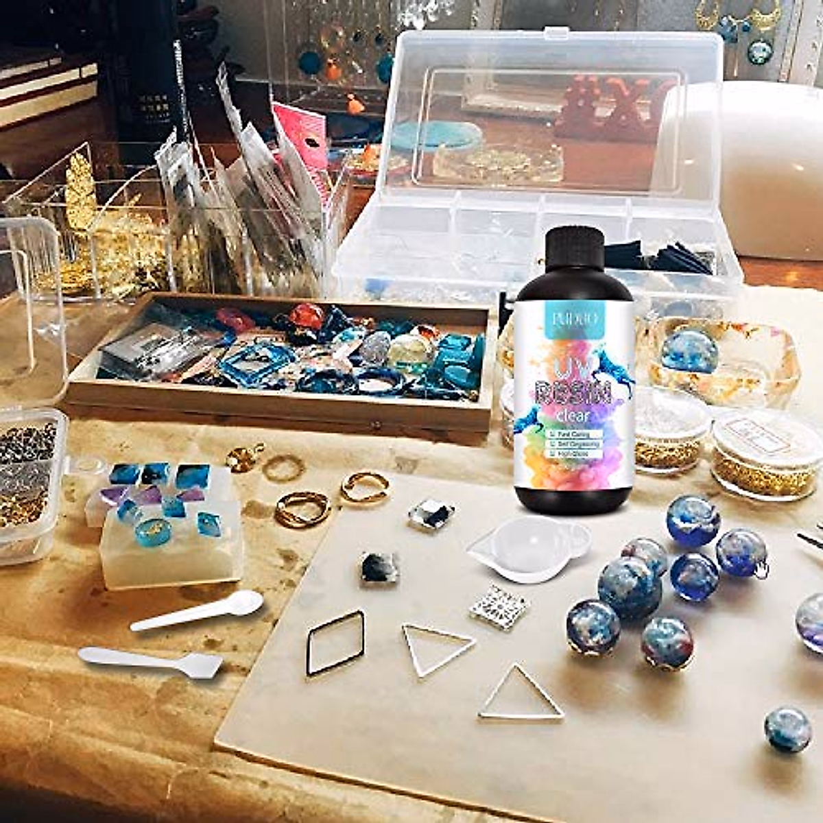 UV Resin Kit Clear Crystal for Jewelry Making 200g, Hard Type UV Epoxy Resin Glues Craft Kit for Molds with Starter Tool Kit by Puduo