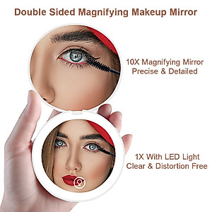Kilobey Compact Mirror with Light, LED Lighted Travel Makeup Mirror 1x/10x Magnifying Mirror Rechargeable Portable Pocket Mirror 3.5in Double Sided Folding Round Mirror for Handbag, Purse