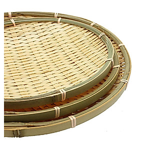 100% Handmade Bamboo Basket Weaving Serving Tray Set of 3 for Bread Food Snack Woven Wicker White Green Bamboo Basket Holder Traditional Decor 8inch 10inch 12inch 14inch 16inch (White, Set of 3)