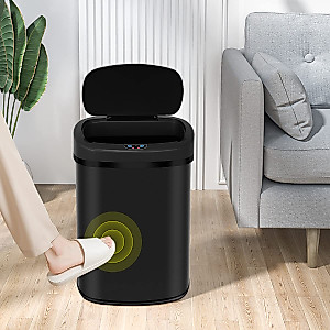 Automatic Touchless Trash Can Touch Free Kitchen Trash Bin Stainless Steel Garbage Can with Lid Soft Close Waste Bin for Kitchen Living Room Office Bathroom, 13 Gallon 50L, Black