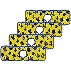 Kitchen Faucet Absorbent Mat 4 Pieces Black Cactus Yellow Faucet Sink Splash Guard Bathroom Counter and RV,Faucet Counter Sink Water Stains Preventer