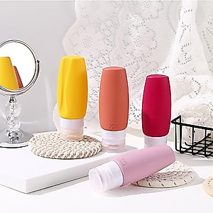 LIYUABU Silicone Travel Bottles for Toiletries,Tsa Approved 3oz Portable Refillable Travel Bottles,Leak Proof BPA Free Squeezable Travel Size Containers Accessories with Toiletry Bag（4Pack Red）