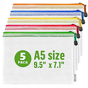 5 Pack Mesh Zipper Pouch Bags A5-9.5x7.1 in Plastic Zipper Pouches for Organizing Mesh Pouch with Zippers Bags for Organizing Meshed Zippered Bag Office Supplies Travel Accessories Receipts Makeup