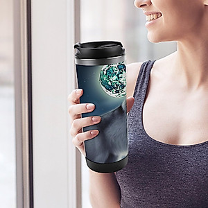 13 Oz Travel Mug Wolf Under Moon Stainless Steel Double Wall Vacuum Leak Proof Insulated Tumbler with Lid Hot And Cold Beverage Holder for Travel Picnic Outdoor
