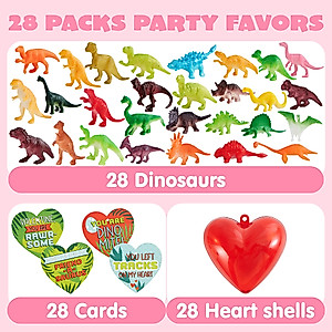 JOYIN 28 Pack Valentine Day Gift for Kids, Dinosaur Toys Figures Filled Hearts with Valentine Cards for Kids Classroom Exchange Party Favors, Valentine Gift Exchange, Game Prizes Carnivals Gift