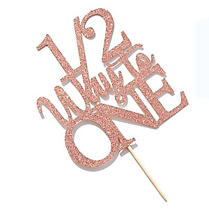1/2 Way to One Cake Topper - Happy 1/2 Birthday Girl - Baby 6 Months Birthday Decorations, Half Birthday Party Decorations Rose Gold Glitter