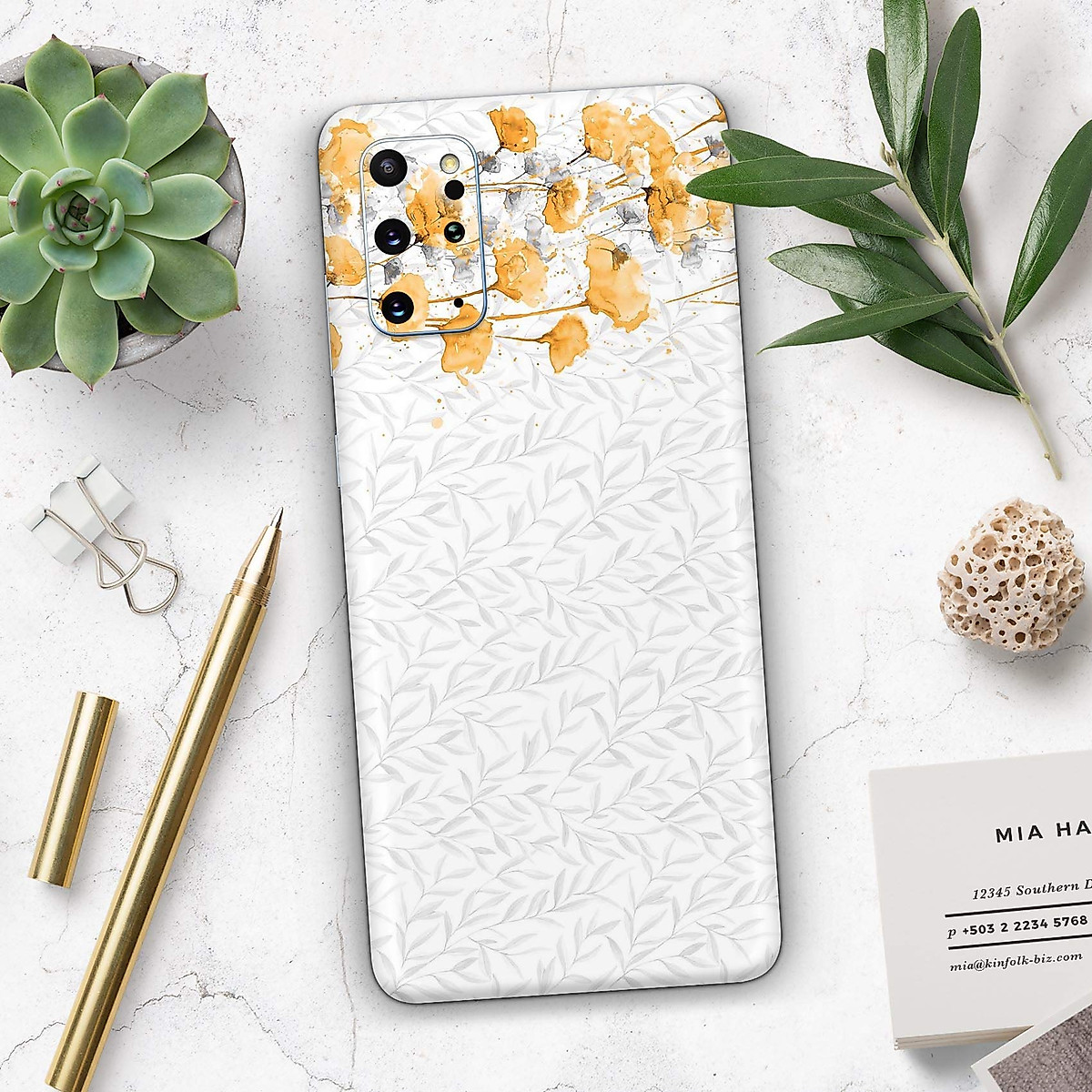 DesignSkinz Karamfila Yellow & Gray Floral V14 Protective Vinyl Decal Wrap Skin Cover Compatible with The Samsung Galaxy S20 (Screen Trim & Back Glass Skin)