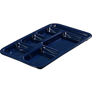 Carlisle FoodService Products Melamine Café Tray for Schools and Cafeterias, Right Hand 6-Compartment Tray, 15" x 9", Dark Blue