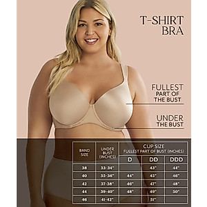 DREAMFIT Underwear for Women Plus Size Full Coverage Microfiber Underwire Everyday Smoothing Tshirt Bra - 44DD Tawny