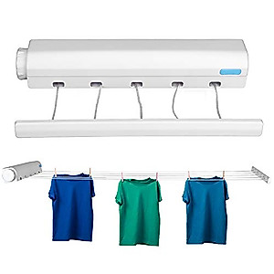 Spring Automatic Clothesline Drying Rack with Hooks, Perforated Installation Telescopic Retractable Clothesline, Can Bear a Load of About 8kg/282.2oz