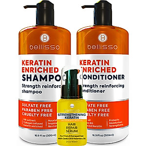 BELLISSO Keratin Shampoo and Conditioner Set and Keratin Hair Serum