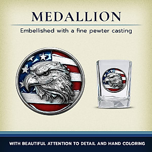 Heritage Pewter Eagle with Flag Square Shot Glass | Hand-Sculpted 1.5 Ounce Shot Glass | Intricately Crafted Metal Pewter Inlay