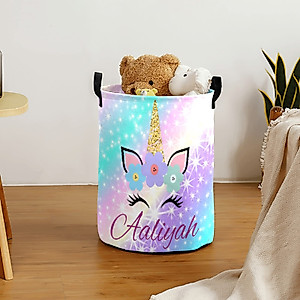 Unicorn Laundry Basket, Personalized Baby Laundry Basket, Custom Rainbow with Handles Foldable Waterproof Storage Basket with Girls Name