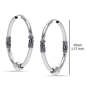 LeCalla Sterling Silver Jewelry Light-Weight LARGE Bali Hoop Click-Top Earrings for Women 45 MM