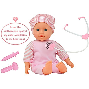 Interactive Talking Baby Doll Doctor Set Toy Pack for Kids – 14” Doll with Lights, Sound Effects, Pretend Play Dr Checkup Accessories – Pink Newborn Hospital Care Nursing Playset for Toddler Girl 3+