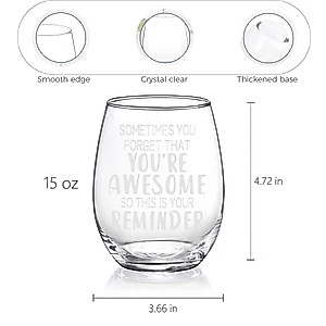 CASUVEA Gifts for Women, Sometimes You Forget that You Are Awesome Wine Glass, Encourage Stemless Wine Glass, Birthday Mothers Fathers Day Idea for Mom Dad Husband Wife Friends Teacher