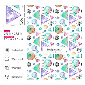 ReWallpaper 17.5in x 23ft Colorful Geometric Wallpaper Peel and Stick Wallpaper Watercolor Removable Vinyl Wallpaper for Bedroom Cabinets Kids Classroom Stick on Wallpaper Self Adhesive Contact Paper