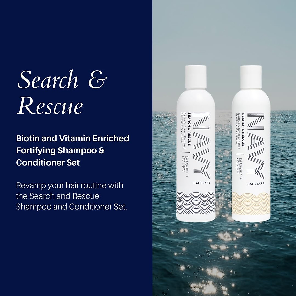 NAVY Hair Care Shampoo and Conditioner Set for Volumizing Fine Hairs - Search and Rescue Kit 16 Fl Oz
