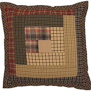 VHC Brands Tea Cabin Patch Pillow 12x12 Country Rustic Bedding Accessory, Moss Green and Deep Red