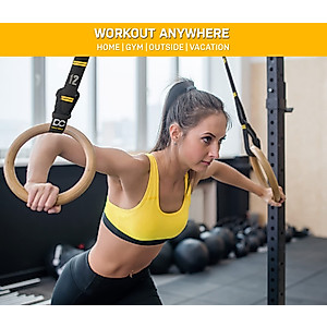 Double Circle Wood Gymnastic Rings 1.25 Inch, with Quick Adjust Numbered Straps and Exercise Videos Guide for Full Body Workout, Crossfit, and Home Gym