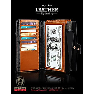 Demon&Hunter Women's RFID Blocking Large Capacity Luxury Wax Genuine Leather Purse Wallet DZA2083 (One Size, Orange)