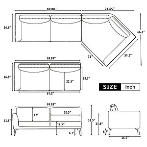 Cotoala 141inch Air Leather Sectional Sofa with Metal Legs, Huge Corner Wedge Design, Modern English Arm Couch for Living Room, Grey