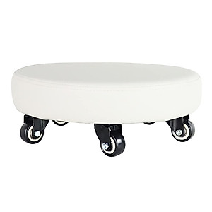 WKWKER Modern Roller Seat 360° Rotating PU Leather Rolling Stool Floor Stools with Universal Caster Ottoman Step Stools Fitness Sport H：4.7" Swivel Wheels for Home Garage Shop (Black)