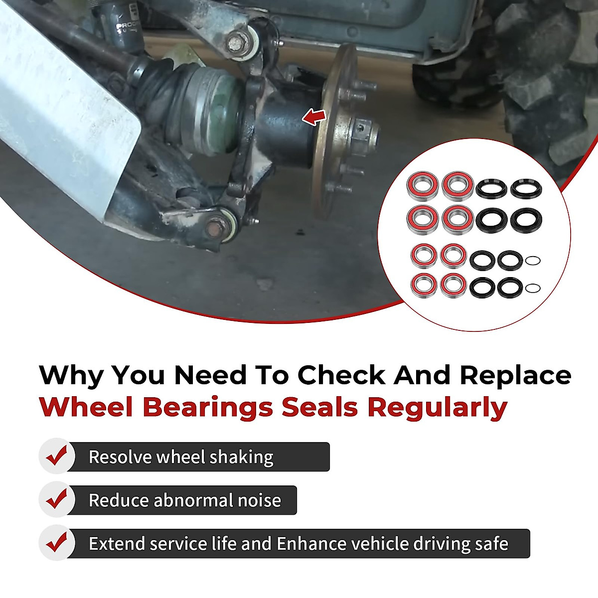 Front & Rear Wheel Bearings Seals for Yamaha Rhino 450 Rhino 660 Rhino 700 2005-2013, OEM# 93106-42800-00 93106-38800-00 93106-38047-00