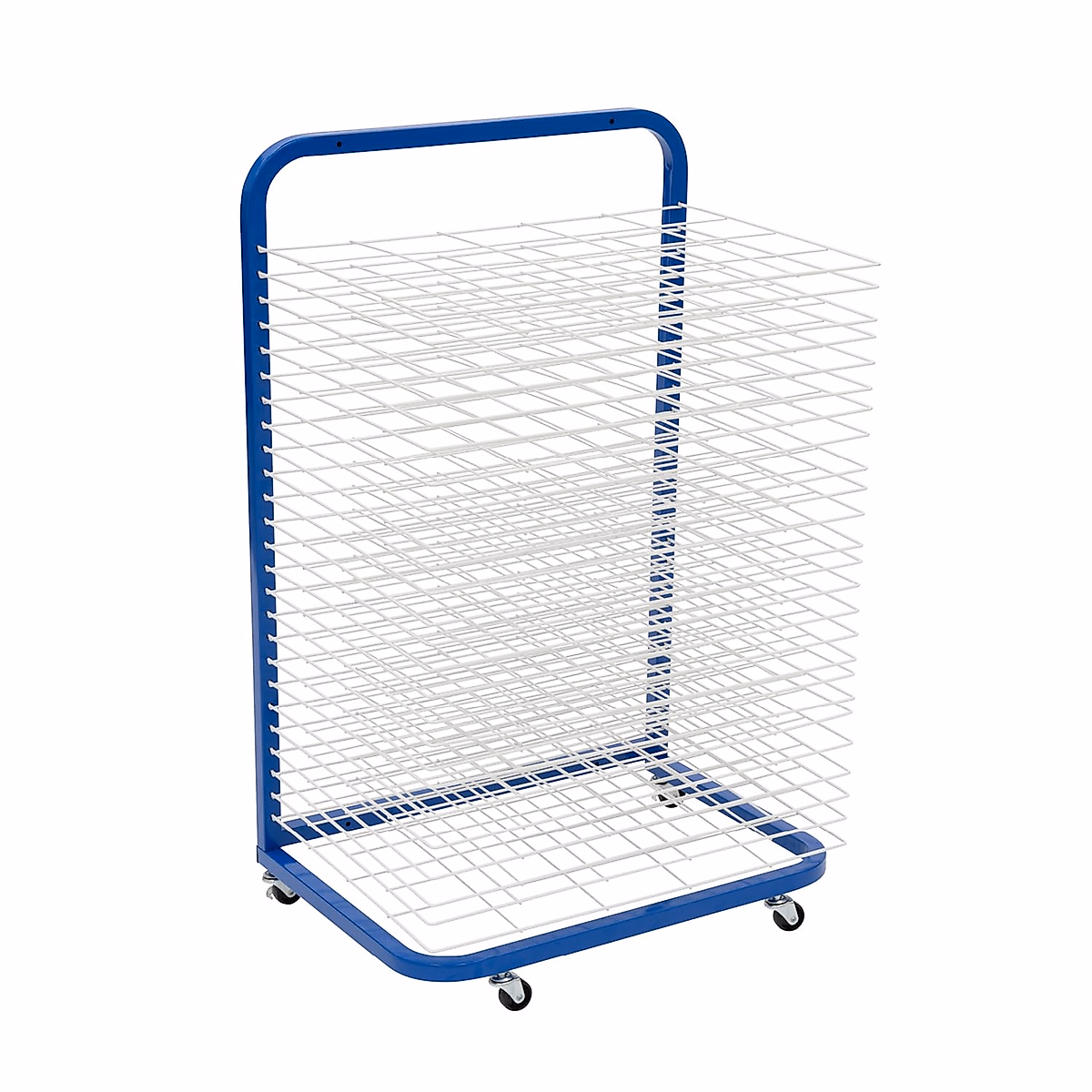 Pearington Mobile 25-Shelf Art Drying Rack for Classrooms and Art Studios, Heavy-Duty Steel Rolling Art Rack Cart with 25 Wide Shelves, Blue