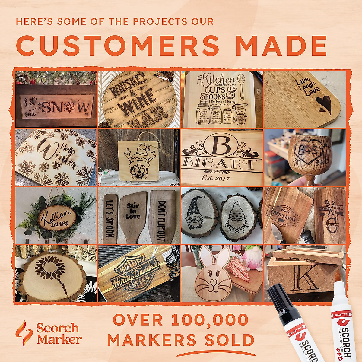 Scorch Marker Woodburning Pen Tool with Foam Tip and Brush, Non-Toxic Marker for Burning Wood, Chemical Wood Burner Set, Do-it-Yourself Kit for Arts and Crafts